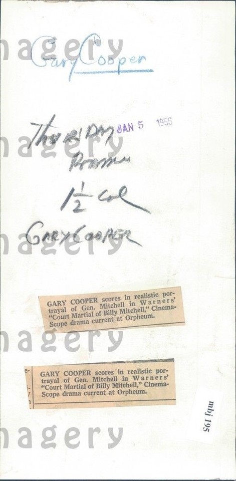 1956 Famed Actor Gary Cooper as General Billy Mitchell Press Photo | eBay