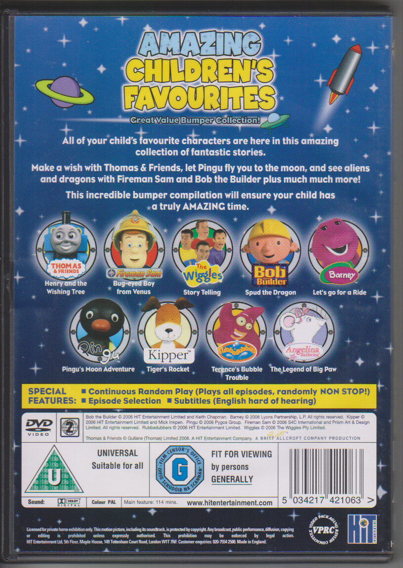 Childrens Favourites DVDs Wiggles Fireman Sam Bob the Builder ...