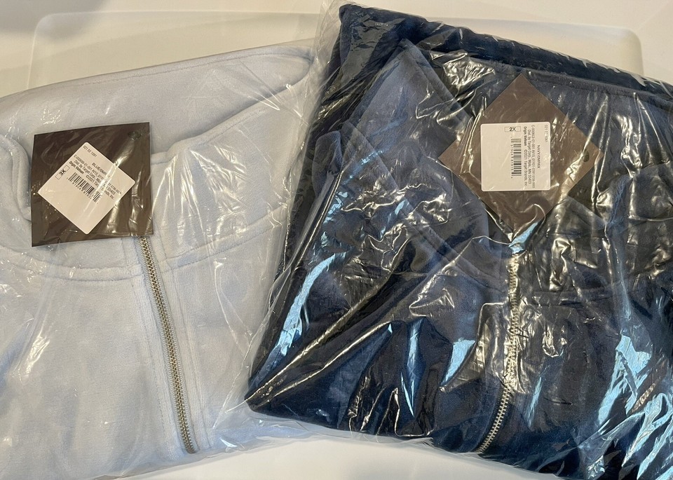 Women's Velour Pullover Sweatshirt 2X & 3X Light or Navy Blue 1/4 Zip ...