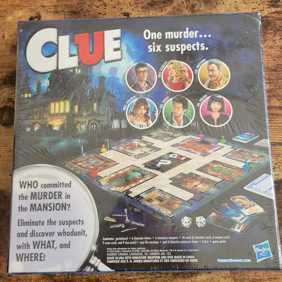 Clue -The Classic Mystery Board Game Hasbro Ages 8+ 2-6 Players Made In ...