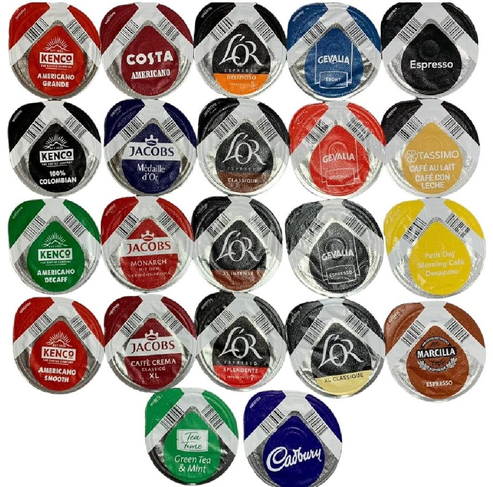 Tassimo T Discs Pods Variety Pack x22 Different Flavours Coffee, Tea ...