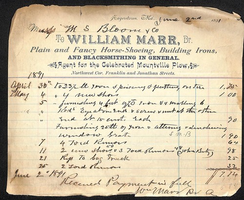 William Marr 1891 Billhead S.M. Bloom & Co. Hagerstown, MD (#1) | eBay