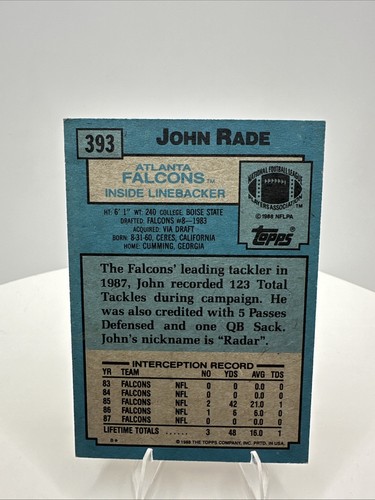 1988 Topps RC #393 John Rade Atlanta Falcons Football Card N5 | eBay