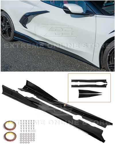 For 20-Up Corvette C8 Base 3VM Style GLOSSY BLACK Side Skirts Rocker ...