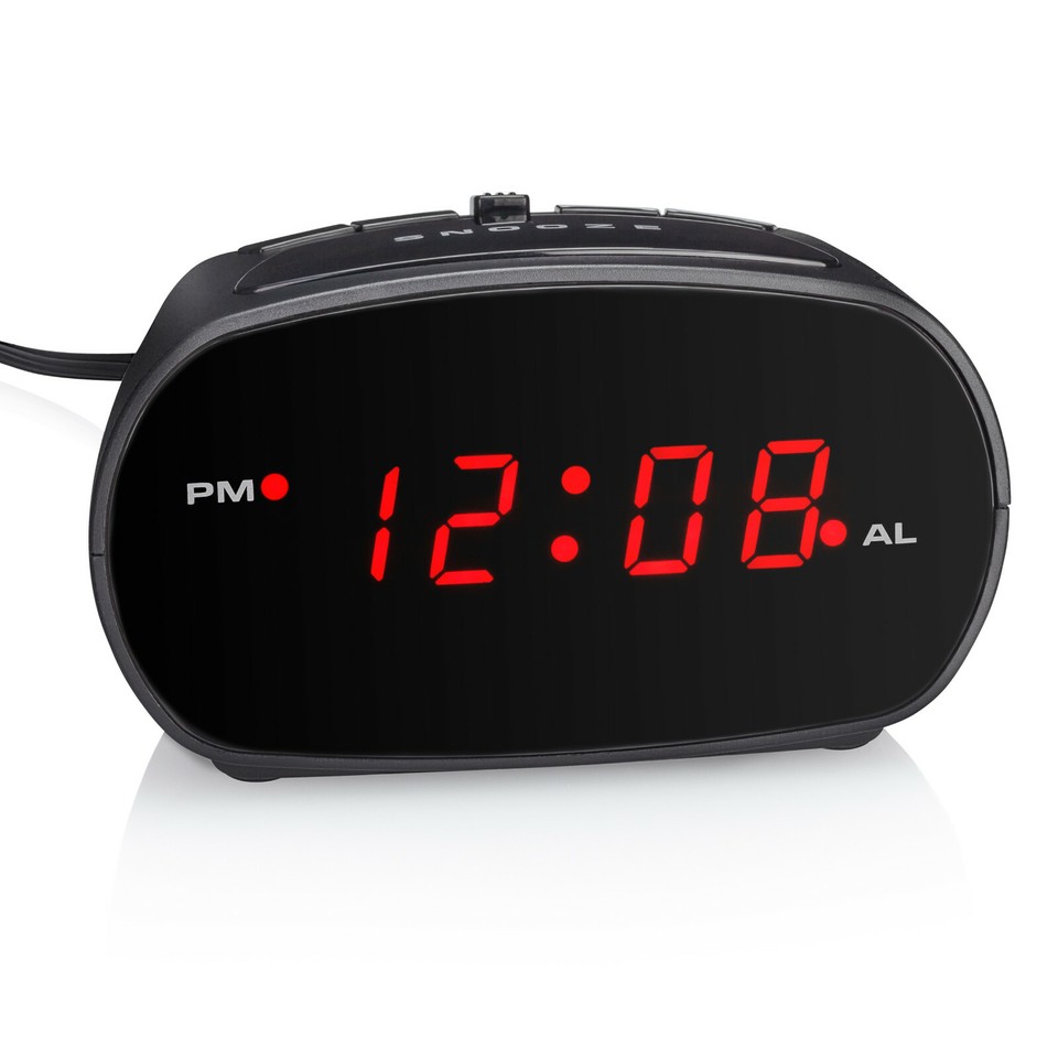 Mainstays COMPACT DIGITAL ALARM CLOCK with LARGE RED LED DISPLAY ...