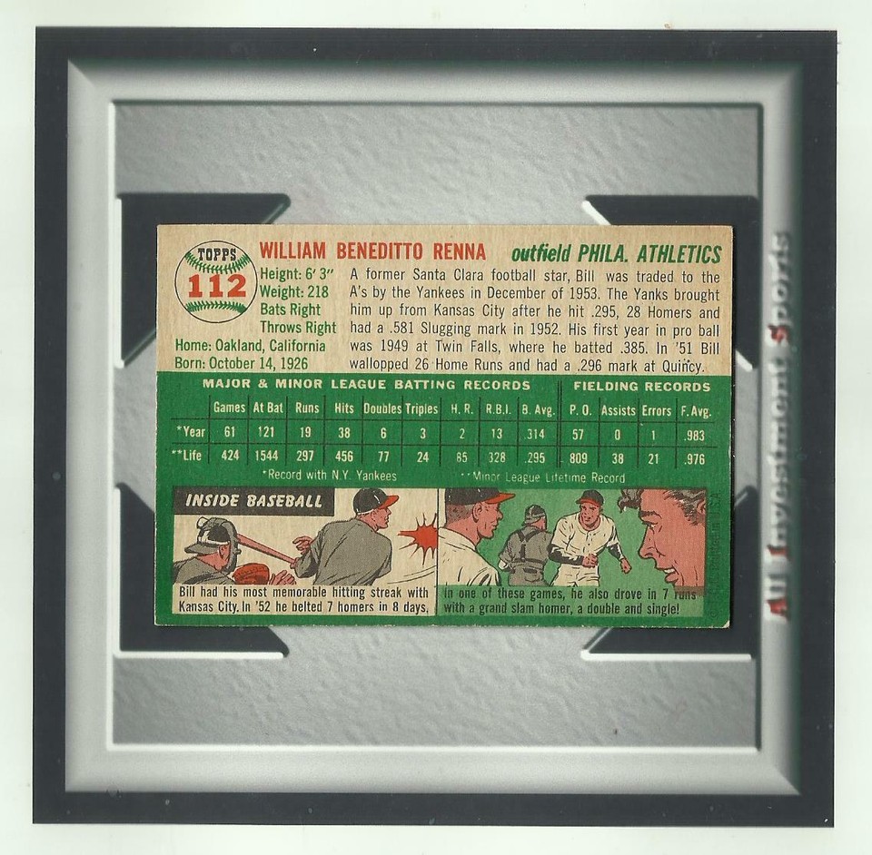 1954 Topps BILL RENNA #112 NM+ (B) **stunning baseball card** TD89 | eBay