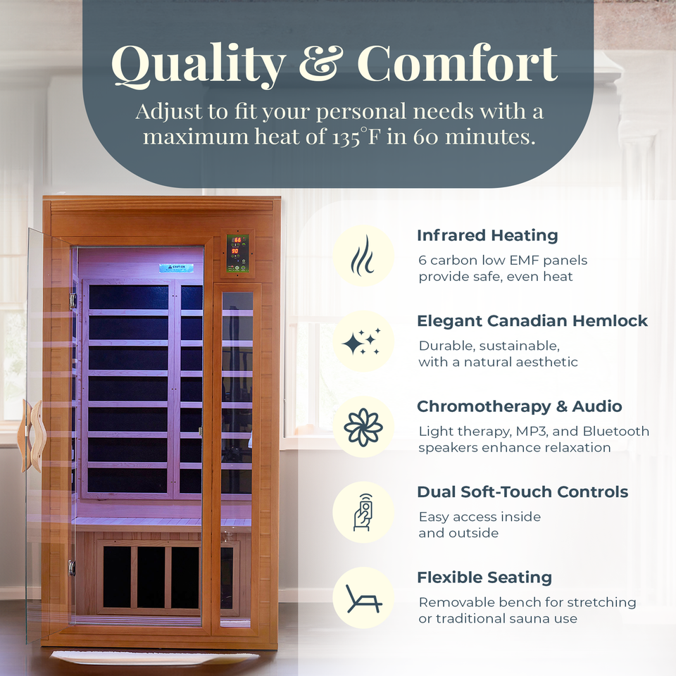 Dynamic Barcelona 2 Person Hemlock Wood Low EMF FAR Infrared Sauna(Open ...