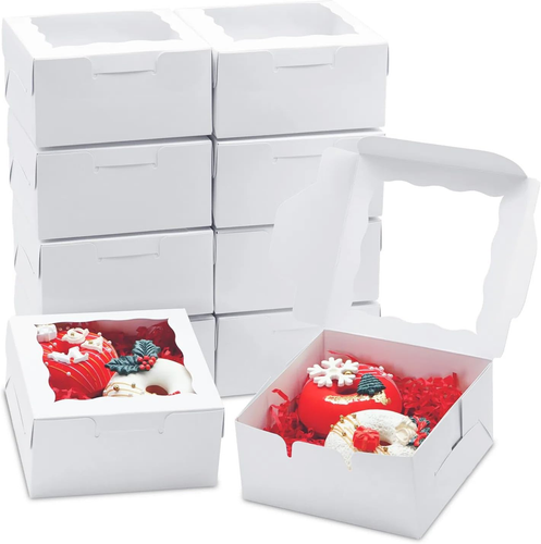 20 Pack 5X5X2.5 Inch Bakery Boxes Cookie Boxes with Window Treat Box ...