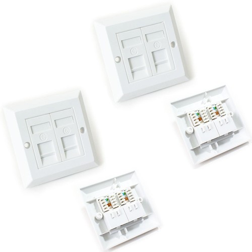 2x Double Twin Port CAT6 IDC Wall Outlet RJ45 2 Way Face Plate Network ...