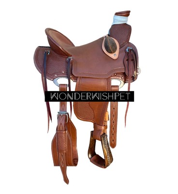 Hard-Seat Tooled Brown Leather Western Roping Horse Saddle Wade Tree 10 ...