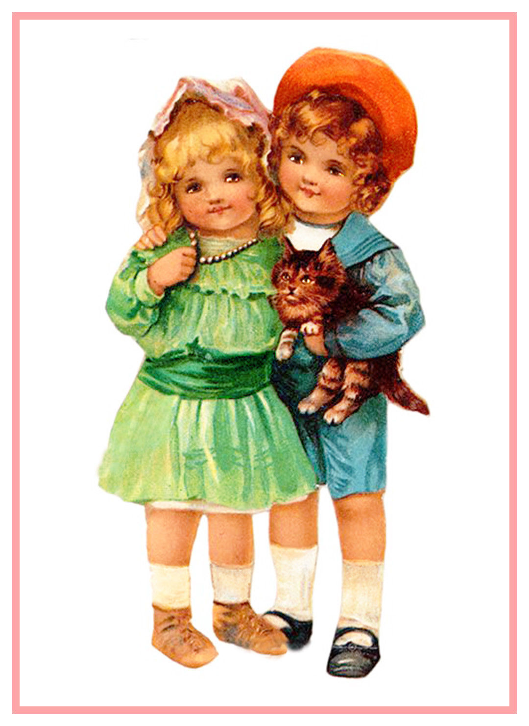 Cute Boy and Girl With Kitty Cat by Arthur Butcher Counted Cross Stitch ...