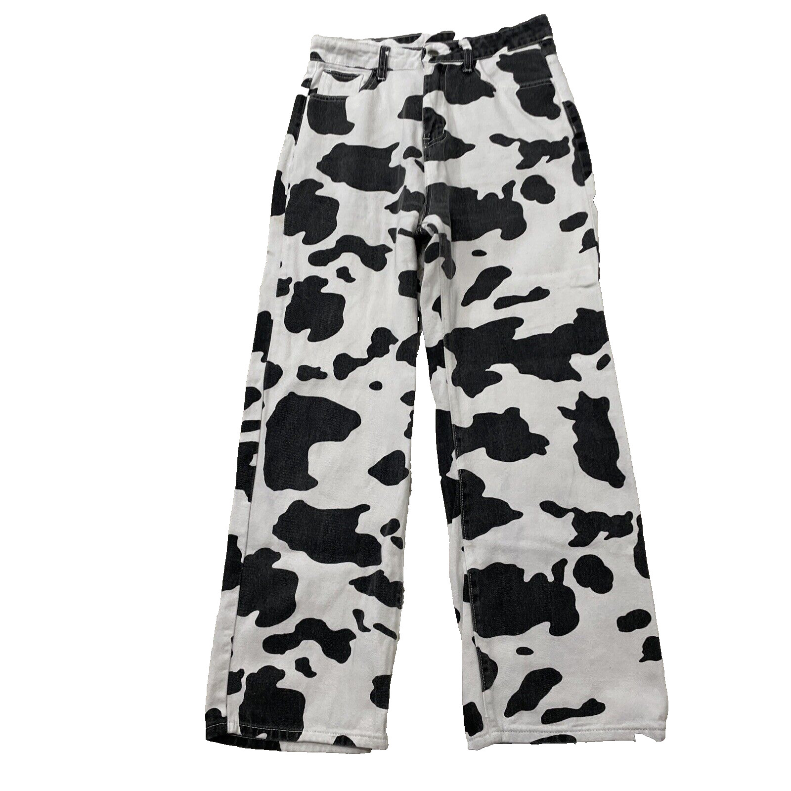 SHEIN Cow Print Jeans Women M Straight Wide BlackWhit… - Gem