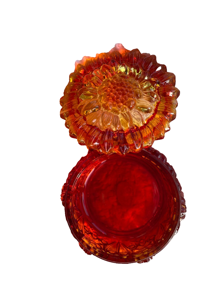 Amberina Glass Floral Trinket Cadmium Glass Powder Box Red Art Deco ...