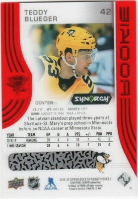 TEDDY BLUEGER RC 19-20 SYNERGY ROOKIE RED #42 UD BOUNTY CODE ...