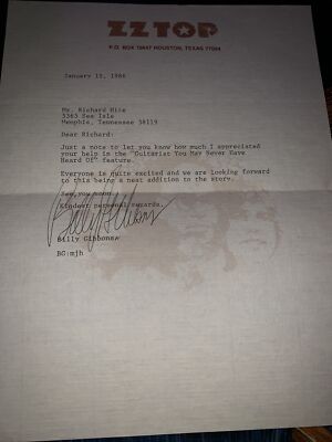 RARE ZZTOP Billy Gibbons Personal Signed Letter To Richard Hite Canned ...