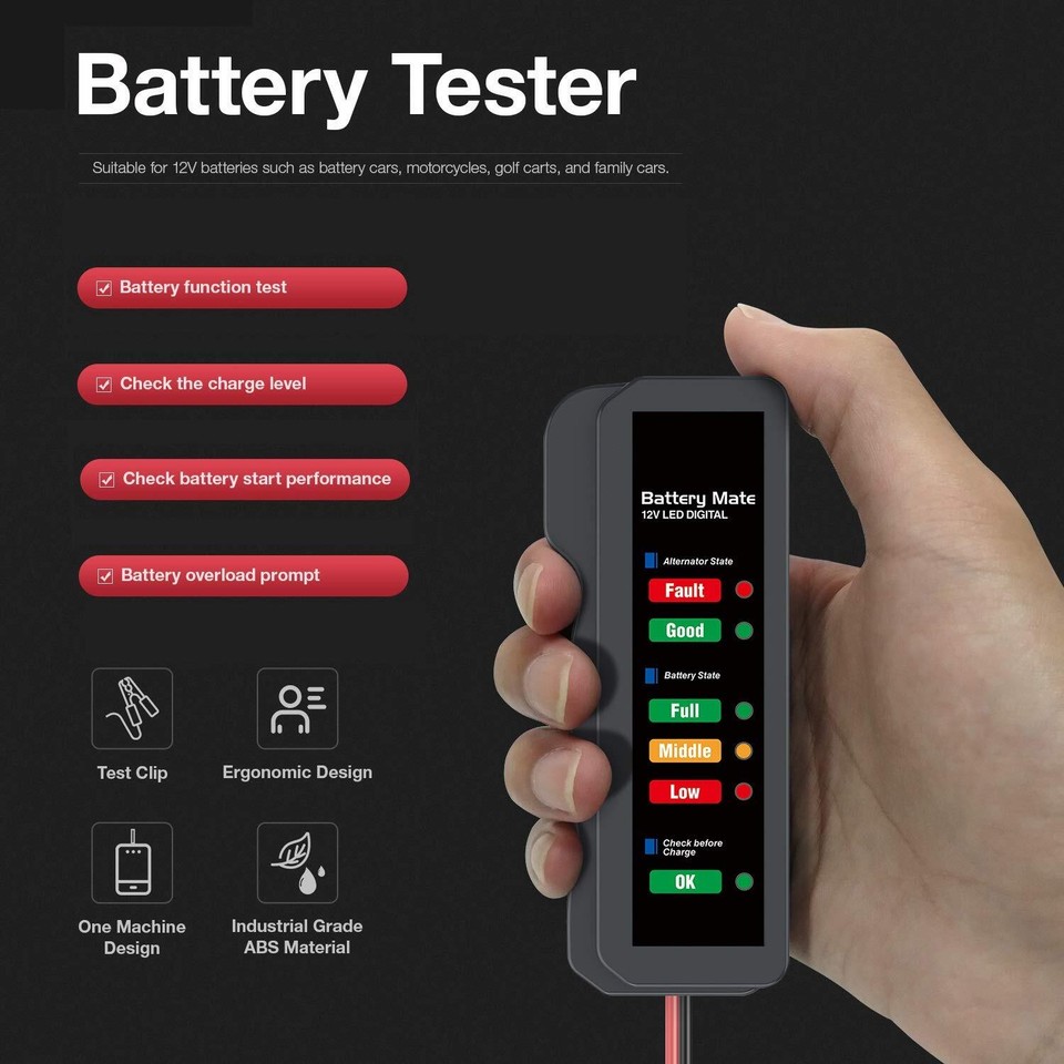 12V Car Battery Tester Alternator Tester Automotive Battery Checker ...