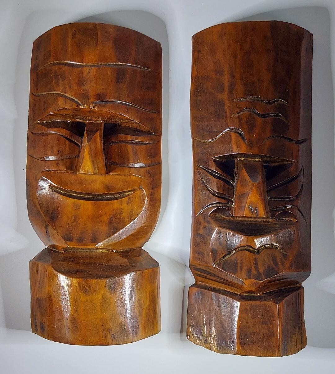 11" Hand Carved Natural Wood Tiki Masks - Comedy & Tragedy - Set of 2 ...