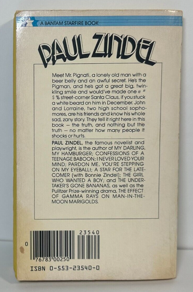 PIGMAN (THE) by Paul Zindel - 12th Printing, Bantam Books Paperback ...