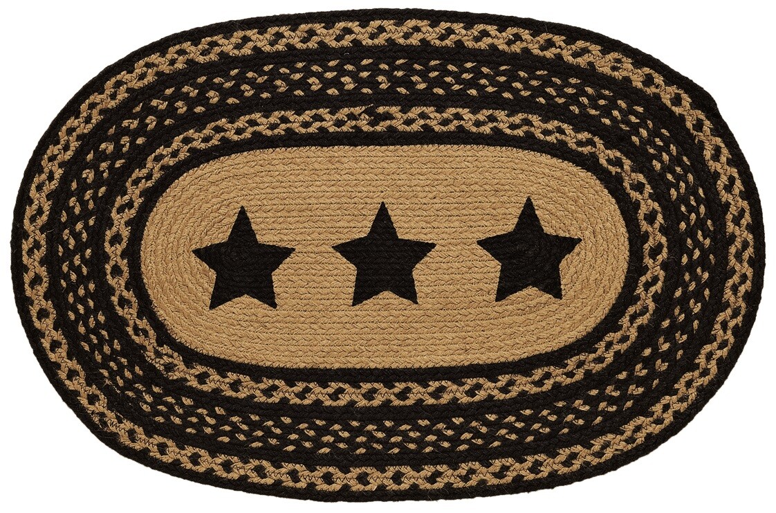20" x 30" Eco Friendly Tan Braided Rug Oval Farmhouse Black Stars Fire ...