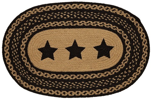 20" x 30" Eco Friendly Tan Braided Rug Oval Farmhouse Black Stars Fire ...