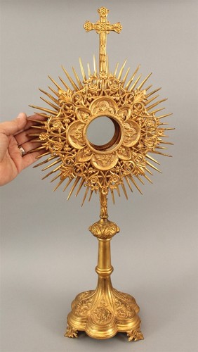 Large Antique Gold Gilt Bronze Catholic Consecrated Host Monstrance ...