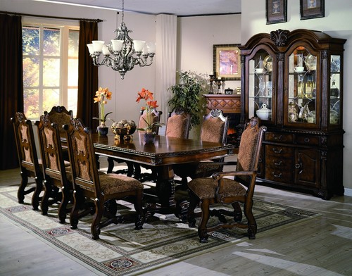 Formal Traditional Style 9pc Dining Set Brown Oak Finish Furniture ...