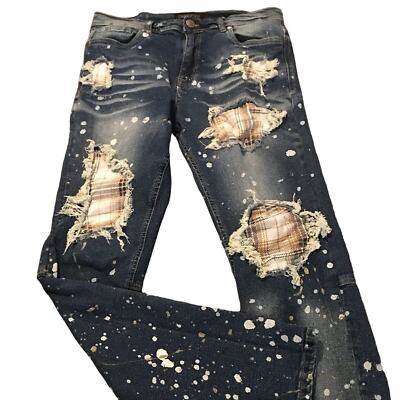 Encrypted Jeans Men's 33X32 Slim Stretch Paint Splatter Ripped Patch | eBay