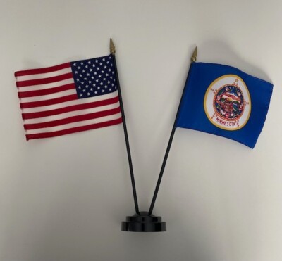 4" x 6" US and Original Minnesota nylon SPEARHEAD FLAGS on Black Staff ...