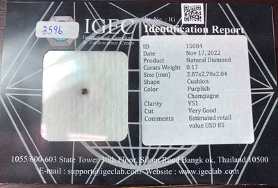 0.17Ct Certified VS1 Purplish Champagne Cushion Natural Diamond ba3596 ...