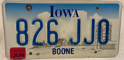 Iowa BOONE COUNTY license plate 826 JJO Madrid Ogden Boxholm Pilot ...