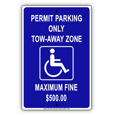 Handicap Permit Parking Only Tow Fine $500 Notice Warning Aluminum ...
