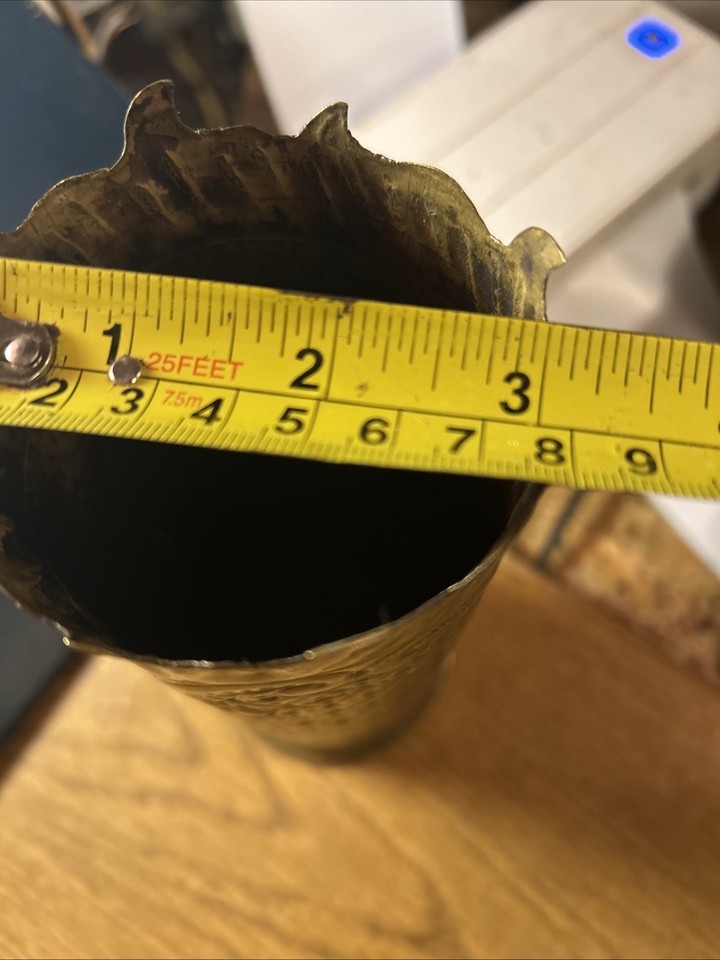 WWI Trench Art Casing Vase 1917 Tree Bush Embossed Brass Artillery ...