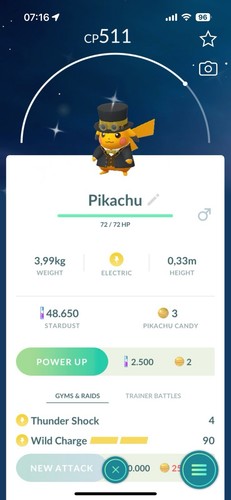 Pokémon Go Shiny Pikachu Dapper with Yellow accents | Trade 20K Dust Or ...