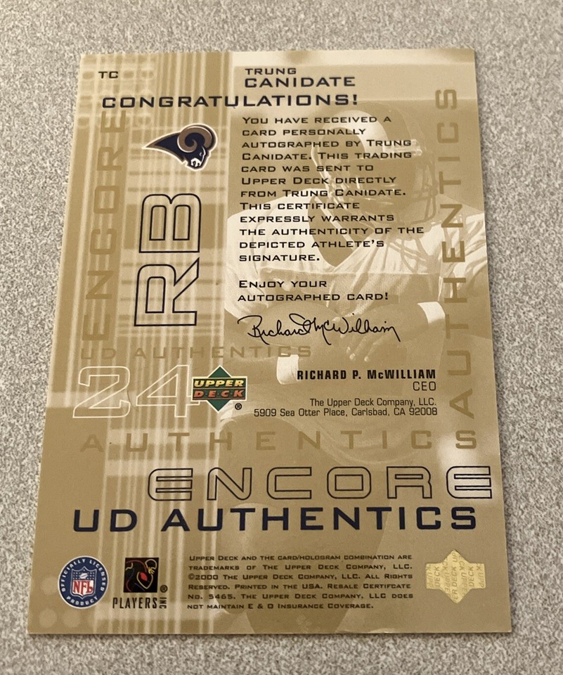2000 Upper Deck Encore RC Auto #TC Trung Candidate Rams | eBay