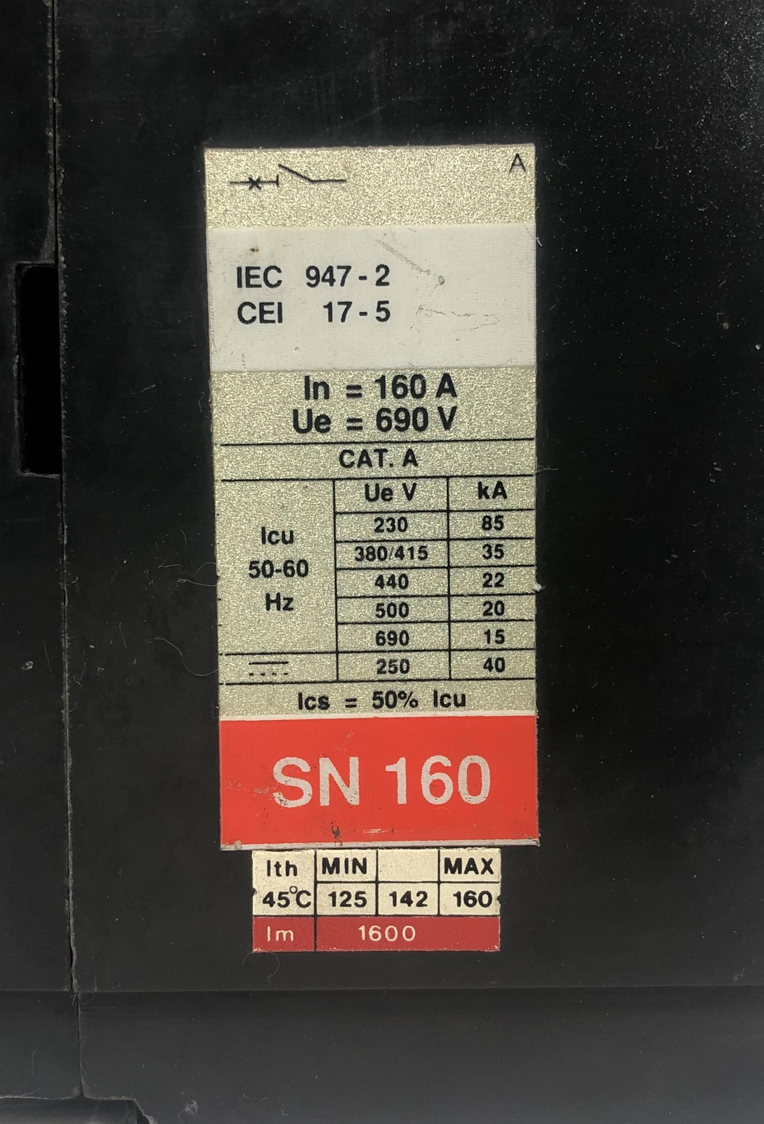 ABB SACE SN 160 Circuit Breaker w/ Shunt 690V 4 Pole 160 Amp SN160 | eBay