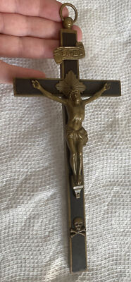 Antique Brass INRI 9” Crucifix Jesus on Cross Skull & Crossbones at ...