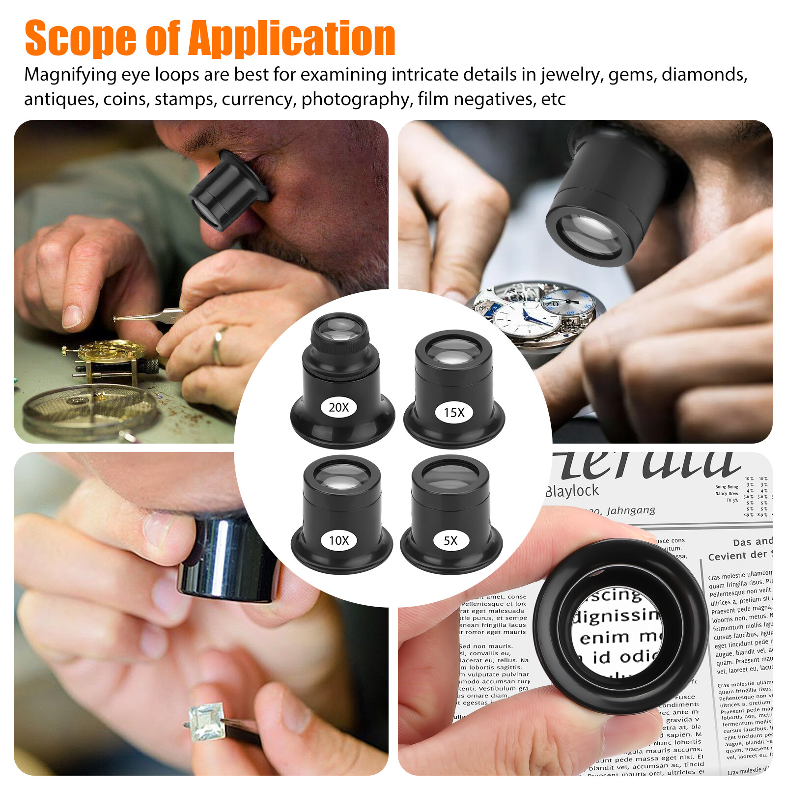 Pocket Magnifying Jewelry Eye Glass Magnifier Jewelers Coins Loop 5X ...