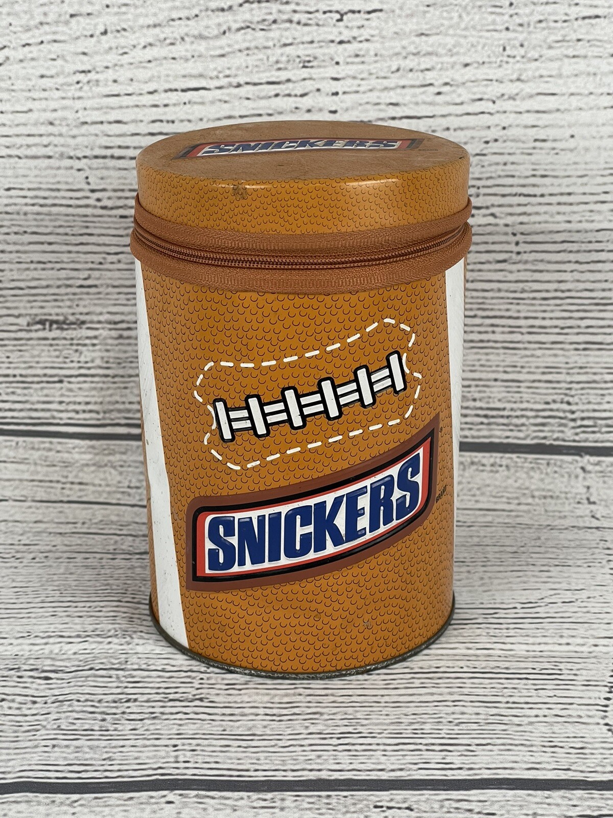 Snickers VINTAGE FOOTBALL Tin Canister with Zippered Lid 2004 | eBay