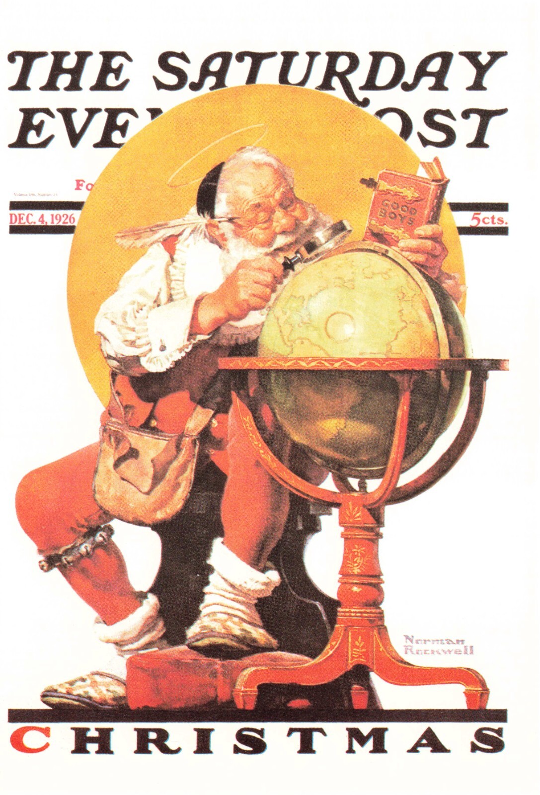 Postcard Norman Rockwell Painting Christmas Saturday Evening Post Santa ...