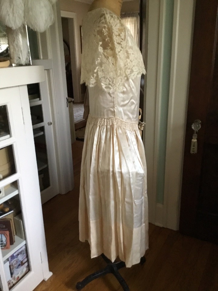 Vintage Antique 1920’s Flapper Wedding Dress PANNIERS Wax Flowers ...