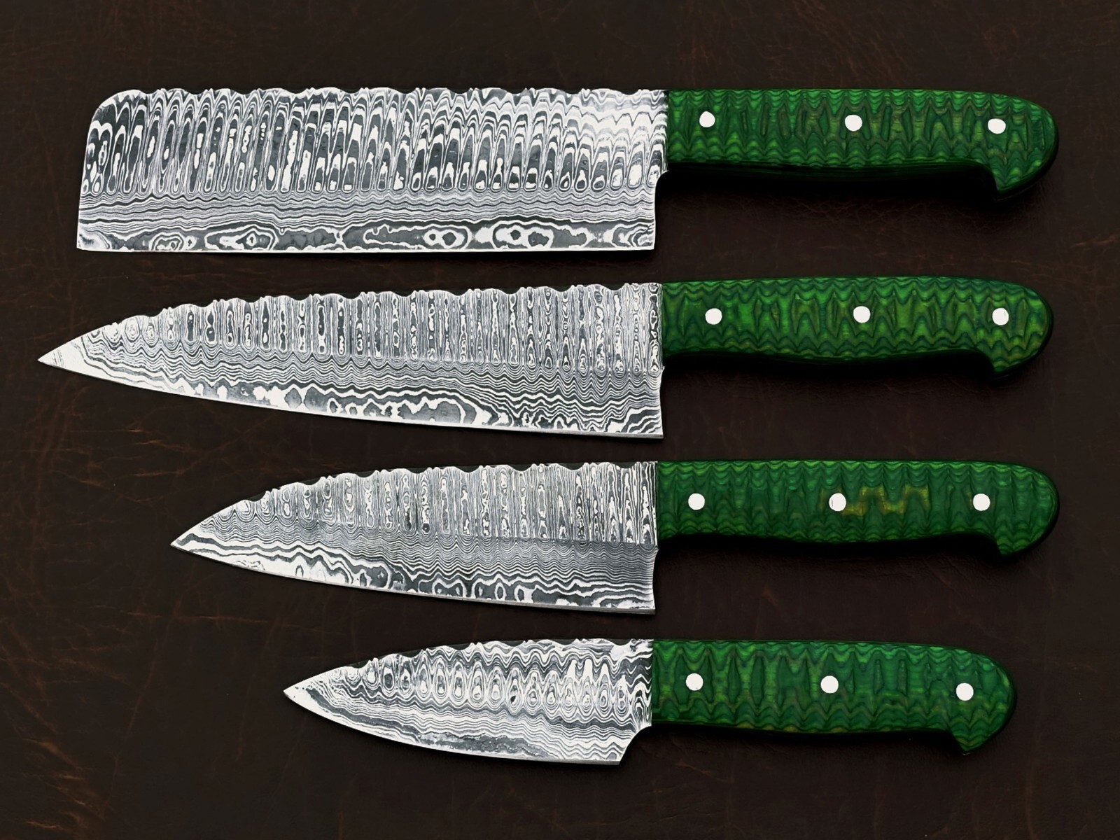 coustom Handmade Damascus steel (Ladder pattern)4 pieces chef's knife ...