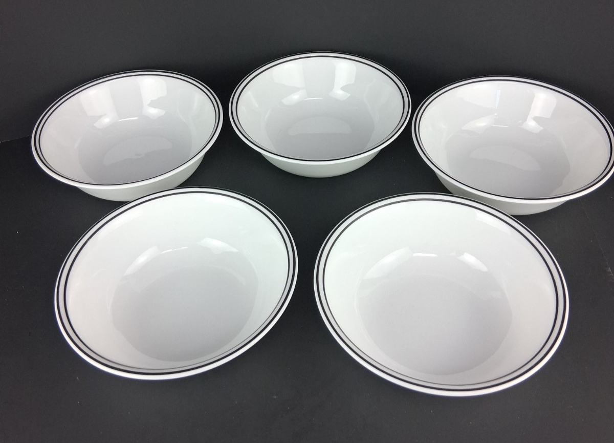 Corelle City Block White & Black Stripes 6 1/4" Soup Cereal Bowls Set ...