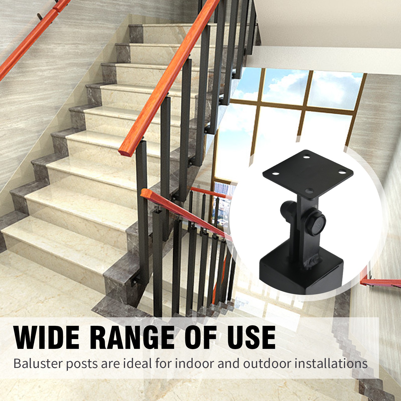 33.4in/85cm 270° Adjustable Metal Black Square Stair Baluster Posts ...