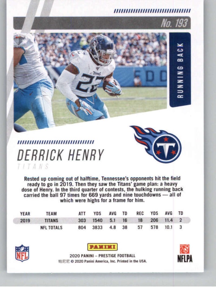 DERRICK HENRY 2020 PANINI PRESTIGE #193 TITANS (BOX 42) ID:13246 | eBay