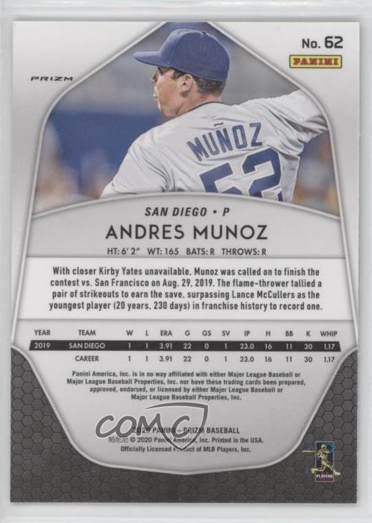 2020 Panini Prizm Mega Box Cosmic Haze Prizm Andres Munoz #62 Rookie RC ...