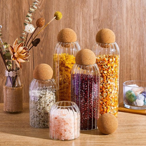 5 Pack Glass Jar Set with Spherical Cork Ball 4 Sizes Food Storage Tank ...