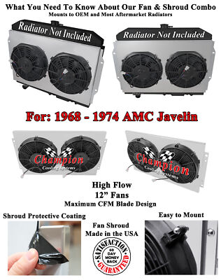 Ace Champion All Aluminum Fan Shroud W/ 2 12" Fans for 1968 - 1974 AMC ...
