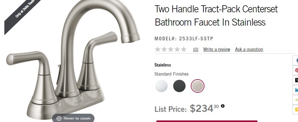 Delta Kayra Centerset Bathroom Faucet in Stainless Steel 2533LF-SSTP ...