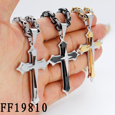 Mens Chain 3-Layer Knight Cross Byzantine Link Stainless Steel Pendant ...