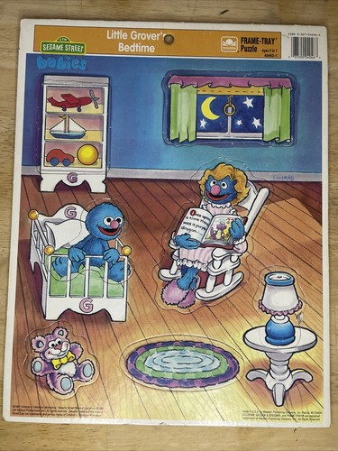 1991 Vintage Sesame Street Little Grover's Bedtime Golden Frame Tray ...